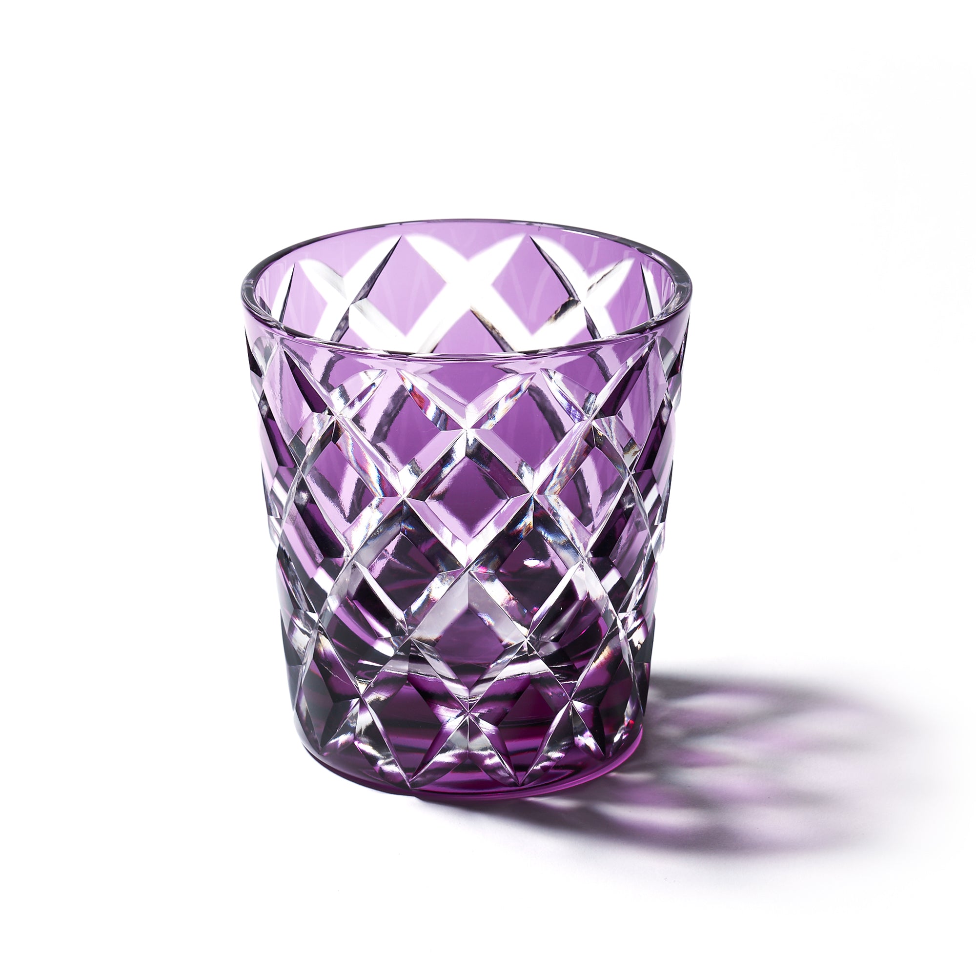 江戸切子 伝統工芸士 木村泰典 作 矢来紋 オールドグラス 紫 ｜江戸切子グラスならTABLEAU ONLINE SHOP（タブロー工房オンラインショップ）